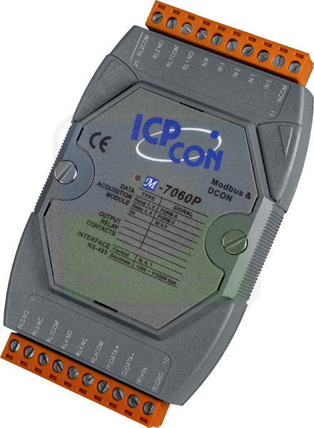 M-7060P-G CR 4-channel Isolated DI and 4-channel Relay Output Module with DCON and Modbus ...