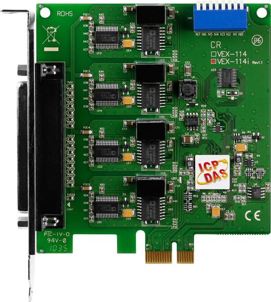ICP DAS Плата VEX-114 CRi PCI Express, Serial Communication Board with 4 Isolated RS-232 ports ...
