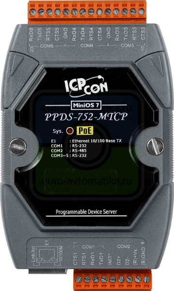 ICP DAS Преобразователь PPDS-752-MTCP CR Programmable Device Server with PoE, Modbus Gateway, 4 ...