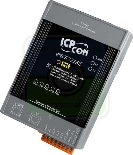 ICP DAS Модуль PET-7218Z/S CR PoE Ethernet I/O Module with 2-port Ethernet Switch, with 10-ch ...