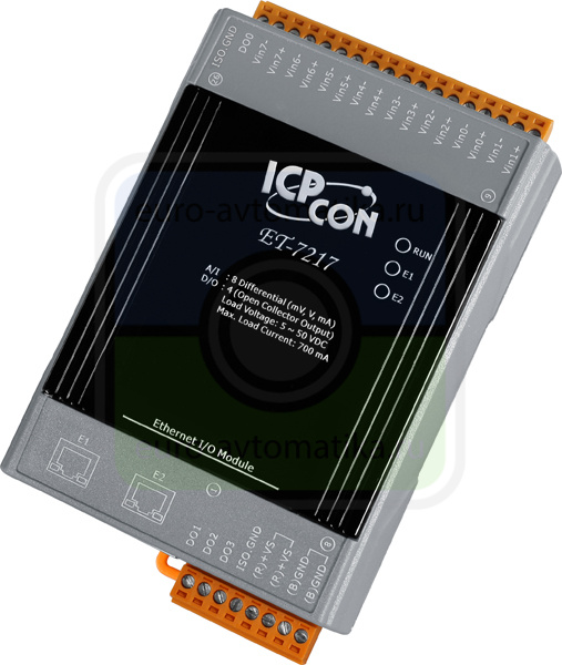 ET-7217 CR Ethernet I/O Module with 2-port Ethernet Switch, with 8-ch AI, 4-ch DO (RoHS)