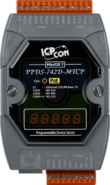 ICP DAS Преобразователь PPDS-742D-MTCP CR Programmable Device Server with PoE, Modbus Gateway, 3 ...