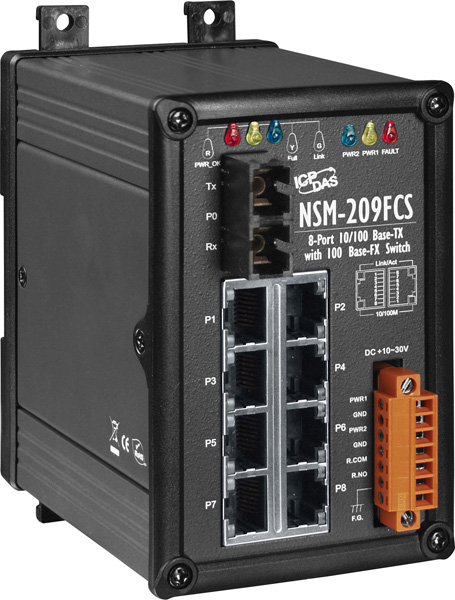 ICP DAS Коммутатор NSM-209FCS CR Single-mode 30 km, SC Connector, 8-port 10/100 Mbps with 1 ...