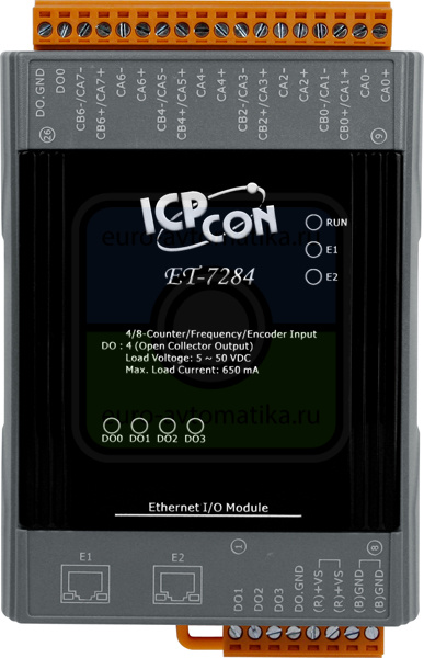 ET-7284 CR Ethernet I/O Module with 4-/8-channel Counter/Frequency/Encoder Input and 4-channel ...