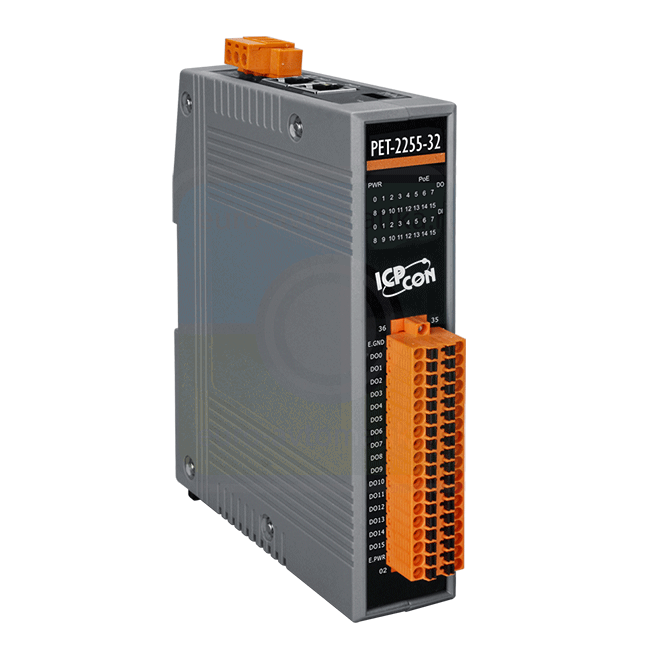 PET-2255-32 PoE Ethernet I/O Module with 16-ch DI and 16-ch Sink-type DO
