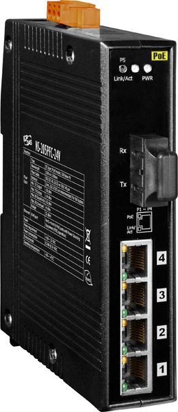 NS-205PFC-24V CR Multi-mode, SC Connector, 4-port 10/100 Mbps PoE (PSE) with 1 Fiber port and 24 ...