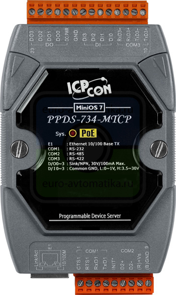 PPDS-734-MTCP CR Programmable Device Server with PoE, Modbus Gateway, 1 RS-232 port, 1 RS-485 ...