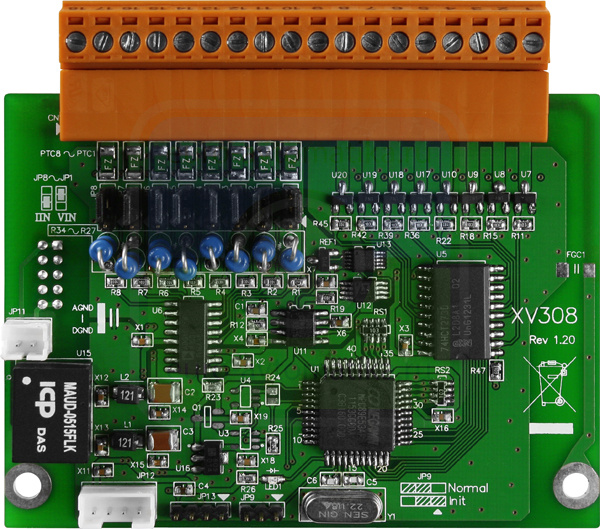 ICP DAS Плата XV308 CR 8-channel Isolated Analog Input and 8-channel Isolated Universal Digital ...