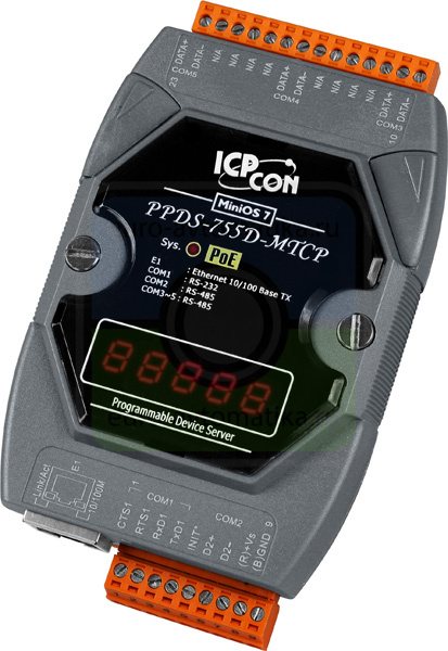 PPDS-755D-MTCP CR Programmable Device Server with PoE, Modbus Gateway, 1 RS-232 port, 4 RS-485 ...